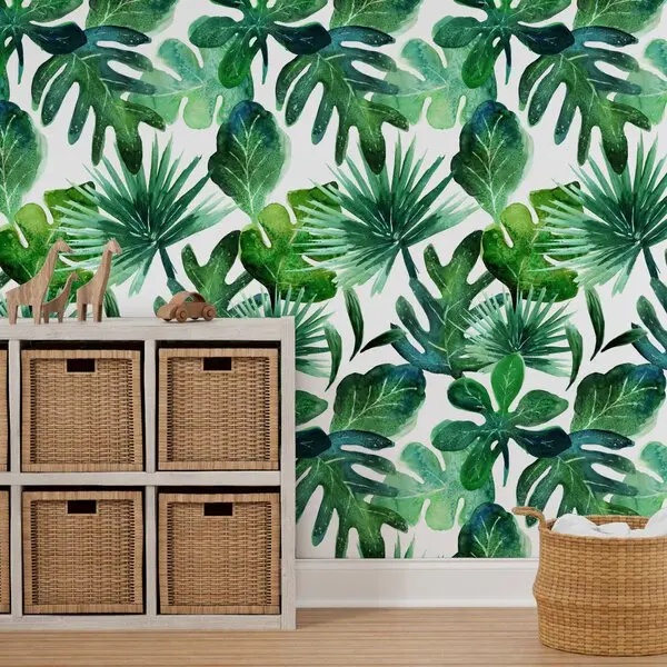Spoonflower Tropical Leaves Palm Monstera Jungle Medium Custom Removable Wallpaper
