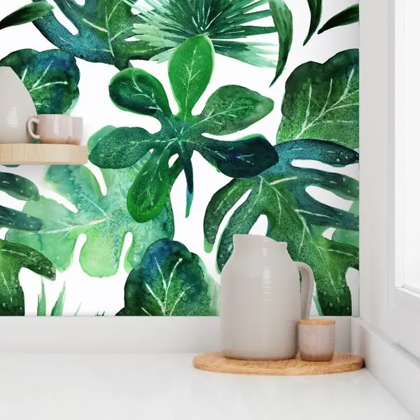 Spoonflower Tropical Leaves Palm Monstera Jungle Medium Custom Removable Wallpaper