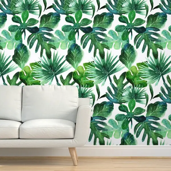 Spoonflower Tropical Leaves Palm Monstera Jungle Medium Custom Removable Wallpaper