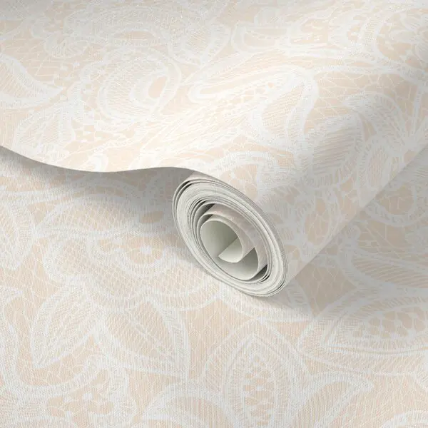 Spoonflower Blush Lace Custom Pre-pasted Wallpaper - White,gray