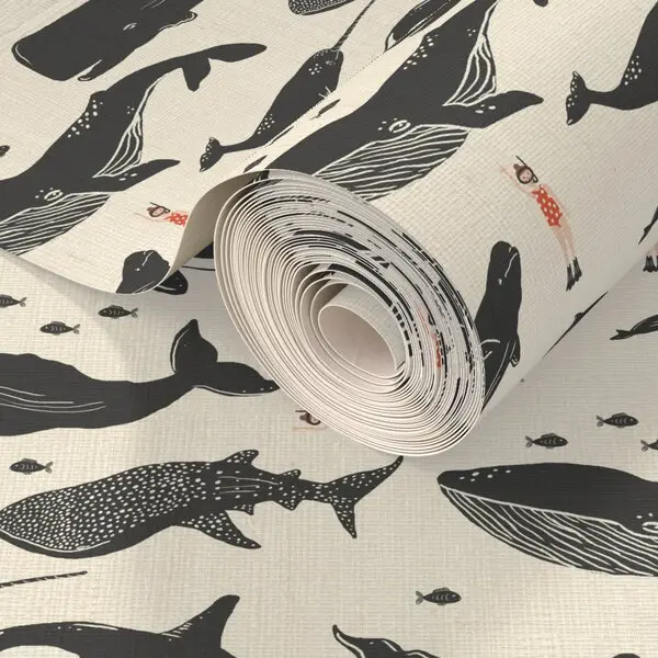 Spoonflower Sea Dive 100% Natural Sisal Grasscloth Wallcovering - White