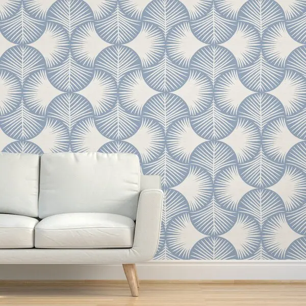 Spoonflower Tropical Geometry Grey Blue 100% Natural Sisal Grasscloth Wallcovering