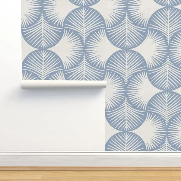 Spoonflower Tropical Geometry Grey Blue 100% Natural Sisal Grasscloth Wallcovering