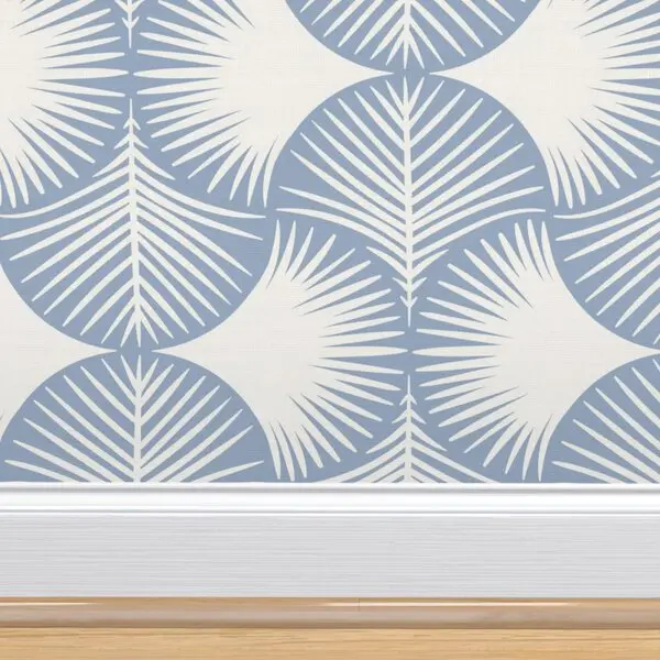 Spoonflower Tropical Geometry Grey Blue 100% Natural Sisal Grasscloth Wallcovering