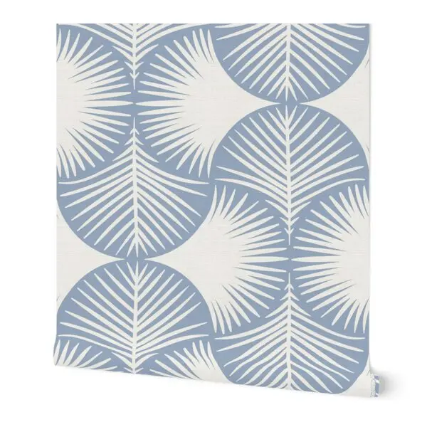 Spoonflower Tropical Geometry Grey Blue 100% Natural Sisal Grasscloth Wallcovering