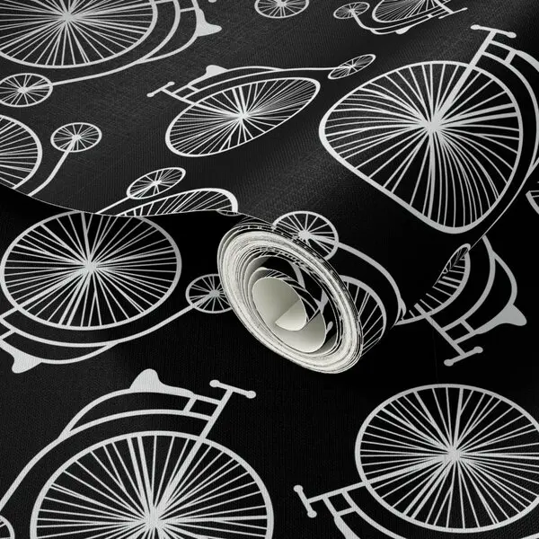 Spoonflower Bike Bicycle Vintage Kitsch Black White Old Custom Removable Wallpaper - Black,white,gray