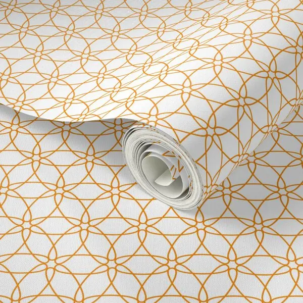 Spoonflower Floral Flower Abstract Orange And Custom Pre-pasted Wallpaper - Beige,brown