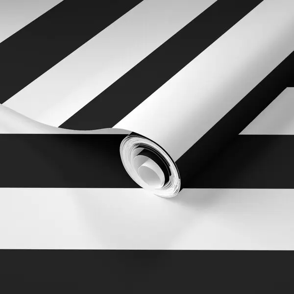 Spoonflower Stripe Preppy Modern Stripes Pattern Horizontal Custom Pre-pasted Wallpaper - Black,white,gray