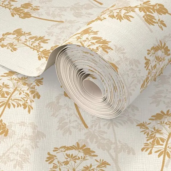 Spoonflower Tropical Tree Beige Gold 100% Natural Sisal Grasscloth Wallcovering - White,gold,beige