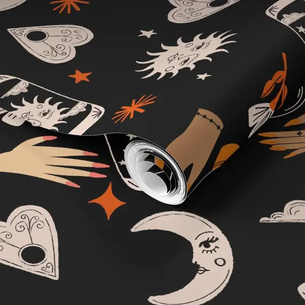 Spoonflower Stars Sun Halloween Costume Witch Moon Tarot Traditional Wallpaper - Brown,gray