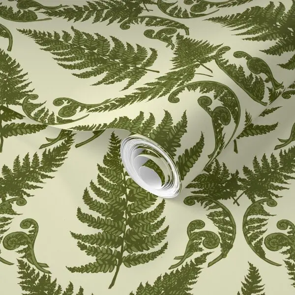 Spoonflower Green Leaves Nature Forest Leaf Foliage Traditional Wallpaper - Yellow,green,gray