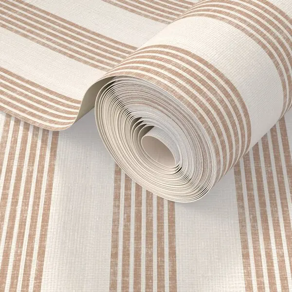 Spoonflower Mini Stripes Neutral 100% Natural Sisal Grasscloth Wallcovering - Beige,white