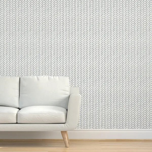 Spoonflower Tracks Blue On White 100% Natural Sisal Grasscloth Wallcovering