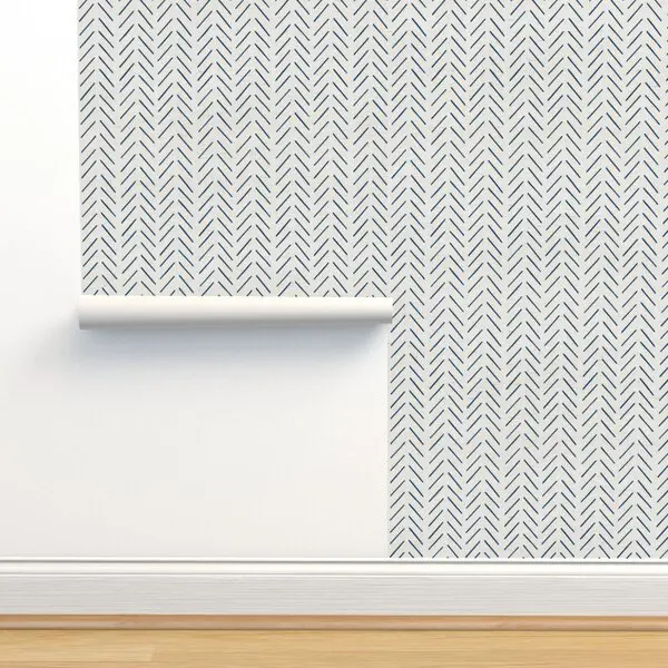 Spoonflower Tracks Blue On White 100% Natural Sisal Grasscloth Wallcovering
