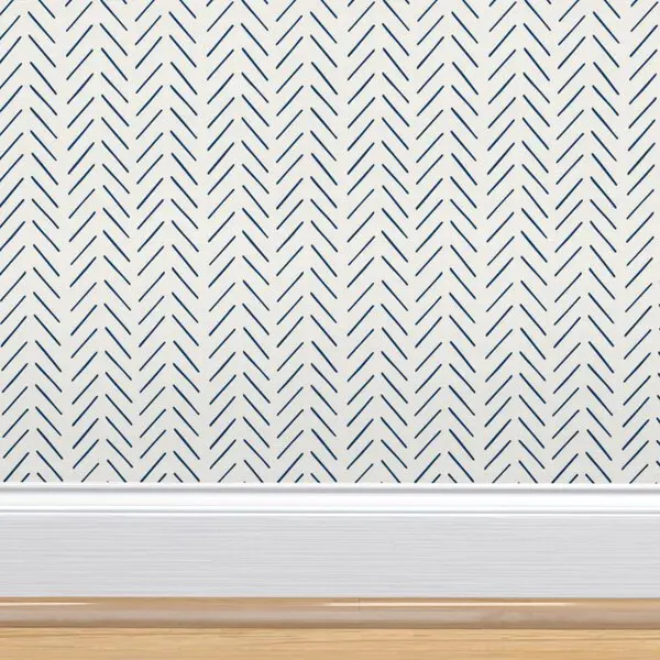 Spoonflower Tracks Blue On White 100% Natural Sisal Grasscloth Wallcovering