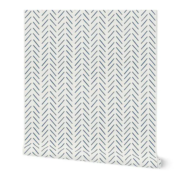 Spoonflower Tracks Blue On White 100% Natural Sisal Grasscloth Wallcovering