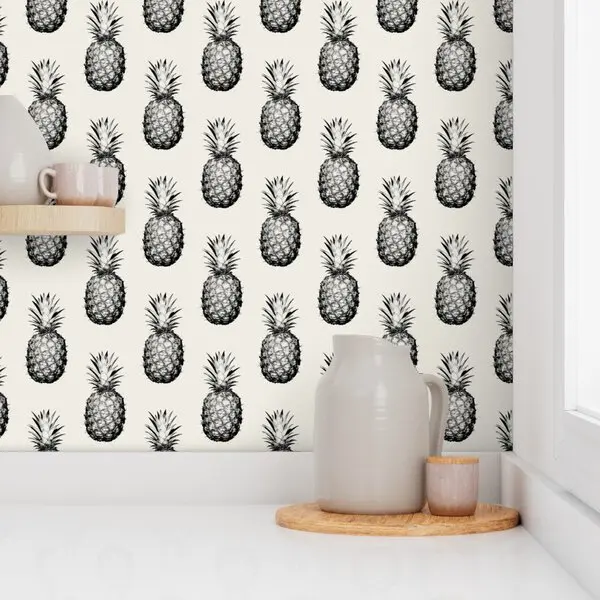 Spoonflower Pineapples Black Cream Large Pineapple Fruit Custom Removable Wallpaper