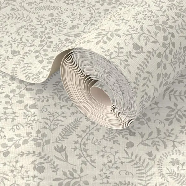 Spoonflower Veronica Greys On Cream 100% Natural Sisal Grasscloth Wallcovering - Gray,grey
