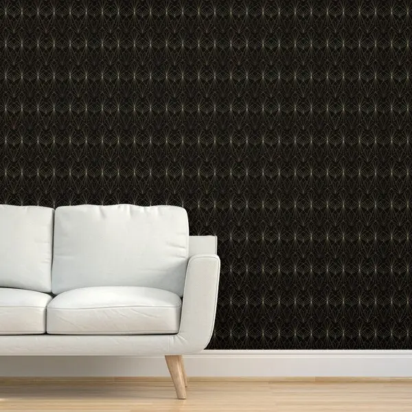Spoonflower Gold Geometric Pattern Art Deco Black Background Custom Pre-pasted Wallpaper