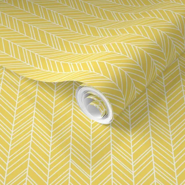 Spoonflower Yellow Geometric Abstract Feather Trendy Custom Pre-pasted Wallpaper - Yellow,beige,brown