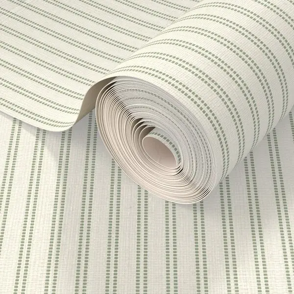 Spoonflower Seeded Stripe: Sage Green Thin Stripe Double 100% Natural Sisal Grasscloth Wallcovering - Sage,green