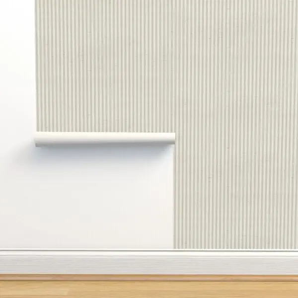 Spoonflower Seeded Stripe: Sage Green Thin Stripe Double 100% Natural Sisal Grasscloth Wallcovering