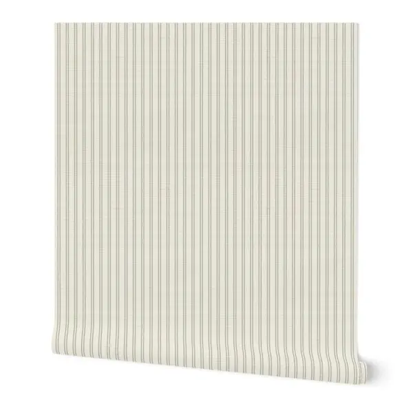 Spoonflower Seeded Stripe: Sage Green Thin Stripe Double 100% Natural Sisal Grasscloth Wallcovering