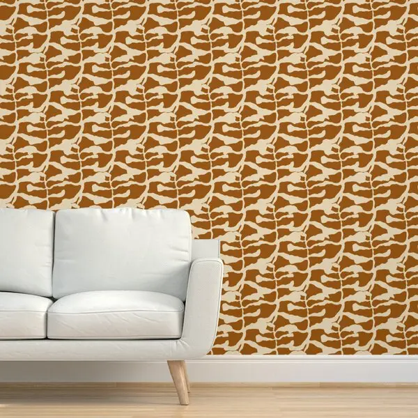 Spoonflower Shaky Leaf Tendril Rust 100% Natural Sisal Grasscloth Wallcovering