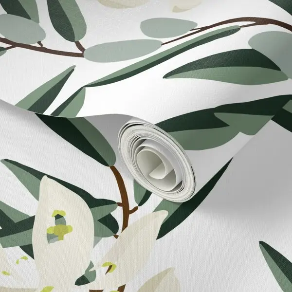 Spoonflower Floral Flower Botanical Texture Woven Petal Custom Removable Wallpaper - White,green,gray