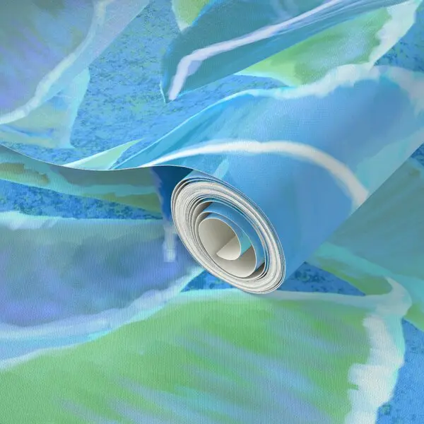 Spoonflower Jumbo Painterly Style Tropical Jungle Modern Aloha Custom Removable Wallpaper - Blue