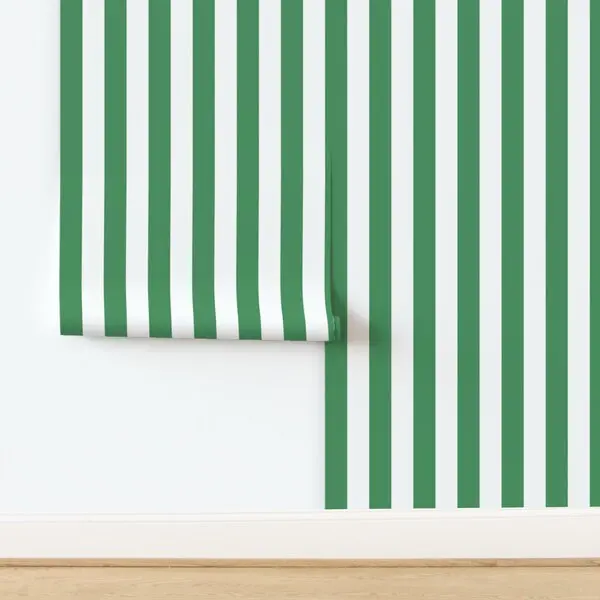 Spoonflower Stripes Striped Vertical Kelly Traditional Wallpaper