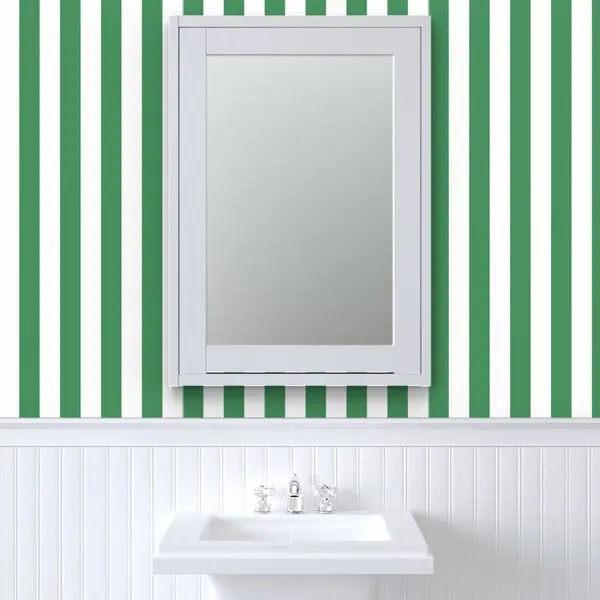 Spoonflower Stripes Striped Vertical Kelly Traditional Wallpaper