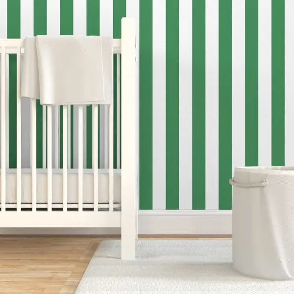 Spoonflower Stripes Striped Vertical Kelly Traditional Wallpaper