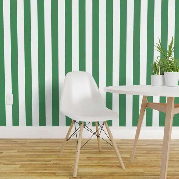 Spoonflower Stripes Striped Vertical Kelly Traditional Wallpaper