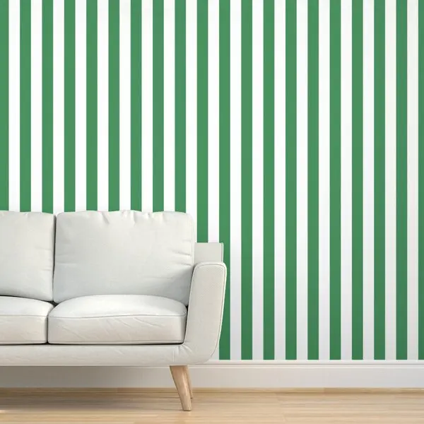 Spoonflower Stripes Striped Vertical Kelly Traditional Wallpaper