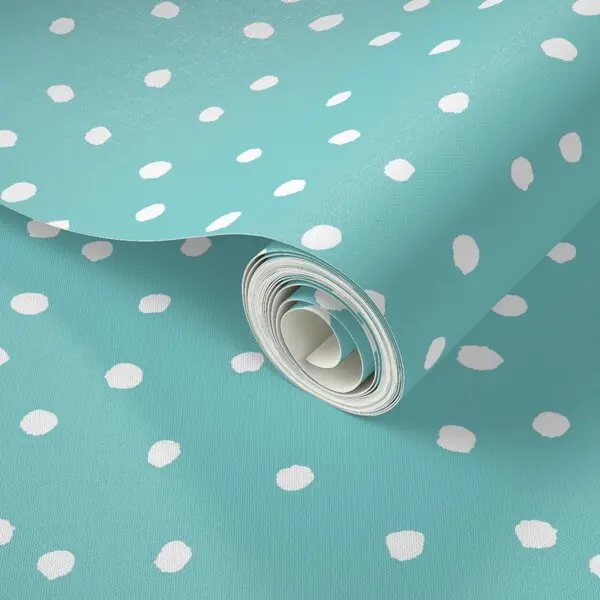 Spoonflower Polka Dots Aqua And White Custom Removable Wallpaper - Blue,green,white