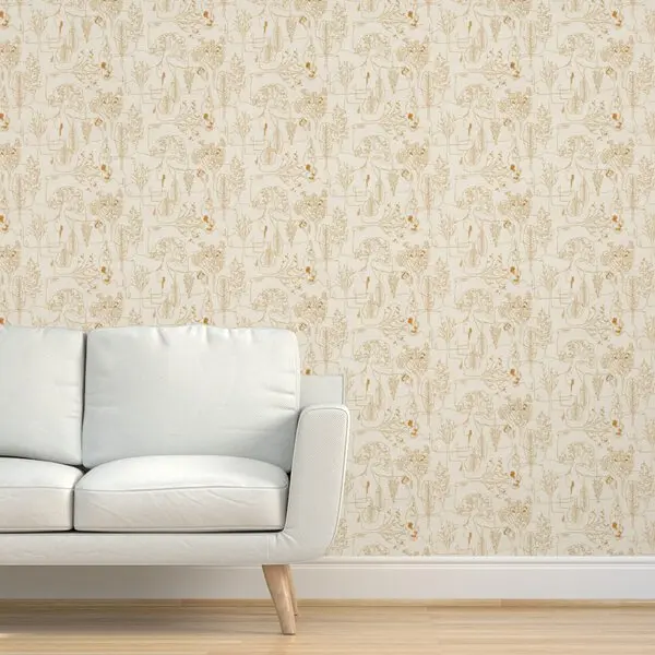 Spoonflower Tree Line Cream Med 100% Natural Sisal Grasscloth Wallcovering