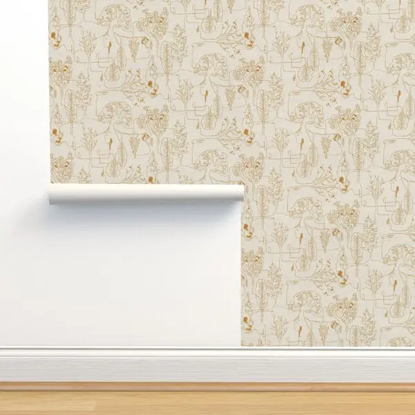 Spoonflower Tree Line Cream Med 100% Natural Sisal Grasscloth Wallcovering