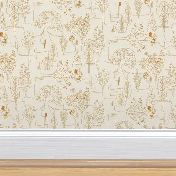 Spoonflower Tree Line Cream Med 100% Natural Sisal Grasscloth Wallcovering