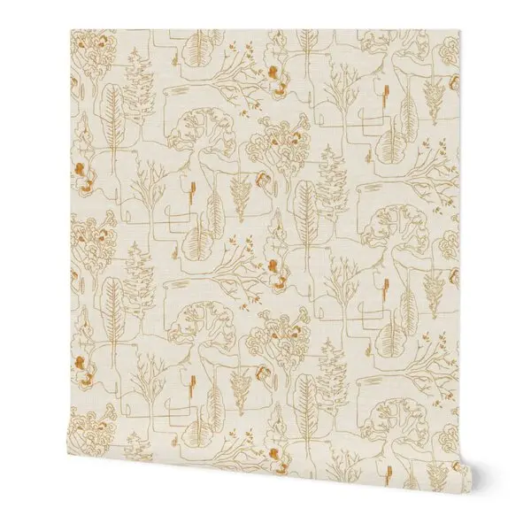 Spoonflower Tree Line Cream Med 100% Natural Sisal Grasscloth Wallcovering