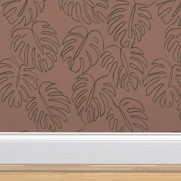 Spoonflower Troppo Monstera Single Line Elle Deep Tan 100% Natural Sisal Grasscloth Wallcovering