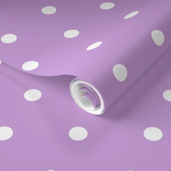Spoonflower Polka Dot Purple Lilac Trendy Small Dots Pin Custom Pre-pasted Wallpaper - Purple,white