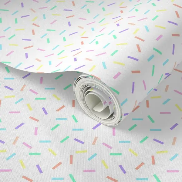 Spoonflower Sprinkles Candy Confetti Tiny Scale Rainbow Custom Pre-pasted Wallpaper - White,gray,sage