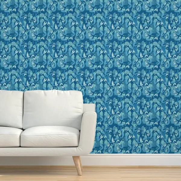 Spoonflower Under The Sea Mid 100% Natural Sisal Grasscloth Wallcovering