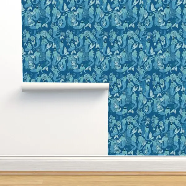 Spoonflower Under The Sea Mid 100% Natural Sisal Grasscloth Wallcovering