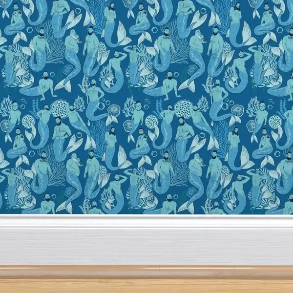 Spoonflower Under The Sea Mid 100% Natural Sisal Grasscloth Wallcovering