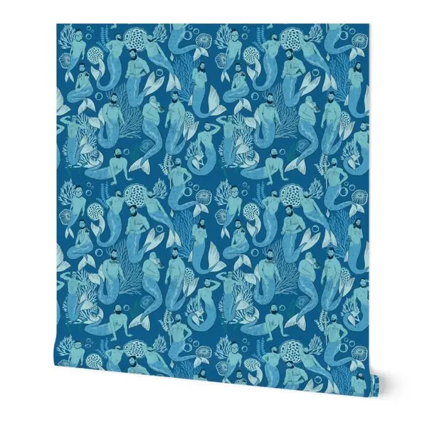 Spoonflower Under The Sea Mid 100% Natural Sisal Grasscloth Wallcovering