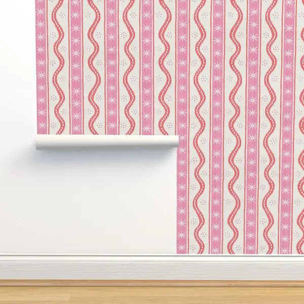 Spoonflower Valentine Charlie Stripe 100% Natural Sisal Grasscloth Wallcovering - Red