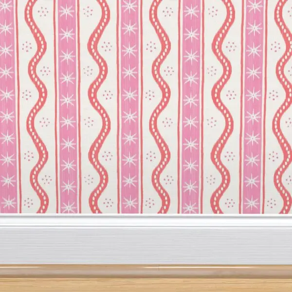 Spoonflower Valentine Charlie Stripe 100% Natural Sisal Grasscloth Wallcovering - Red