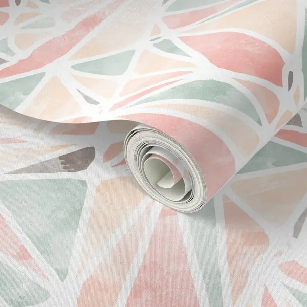 Spoonflower Abstract Watercolor Geometric Triangles Stained Custom Removable Wallpaper - White,gray,green